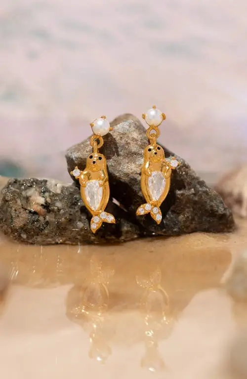 GIRLS CREW Seal Drop Earrings With Cubic Zirconia And Imitation Pearl