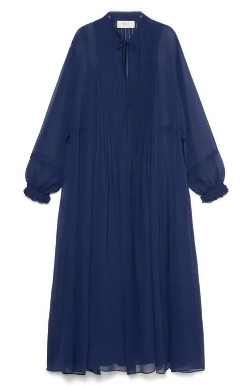 Marina Rinaldi Long Sleeve Pintuck Pleat Silk Georgette Dress