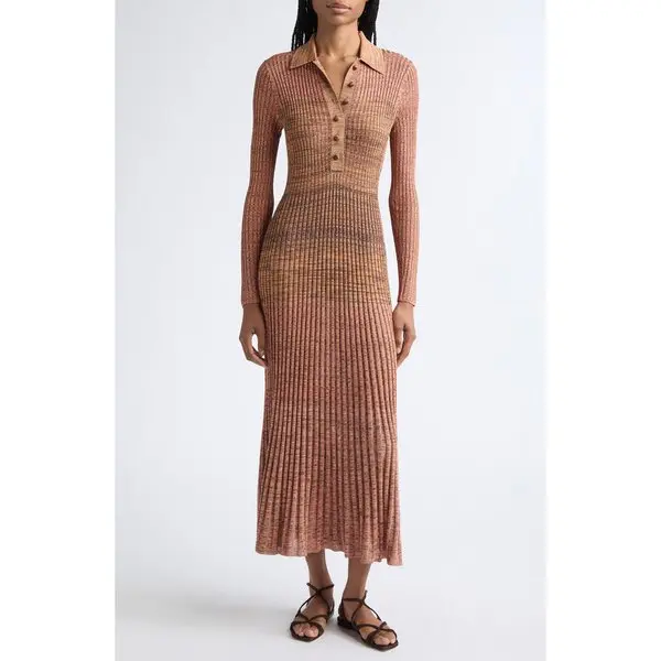 Zimmermann Mouliné Rib Polo Sweater Dress - Chocolate Multi
