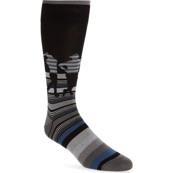 Bugatchi Golf Stripe Cotton Blend Dress Socks - Black