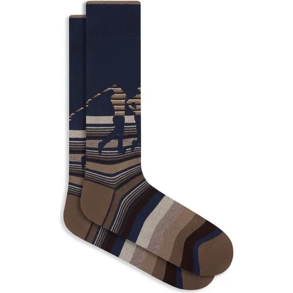 Bugatchi Golf Stripe Cotton Blend Dress Socks - Caramel