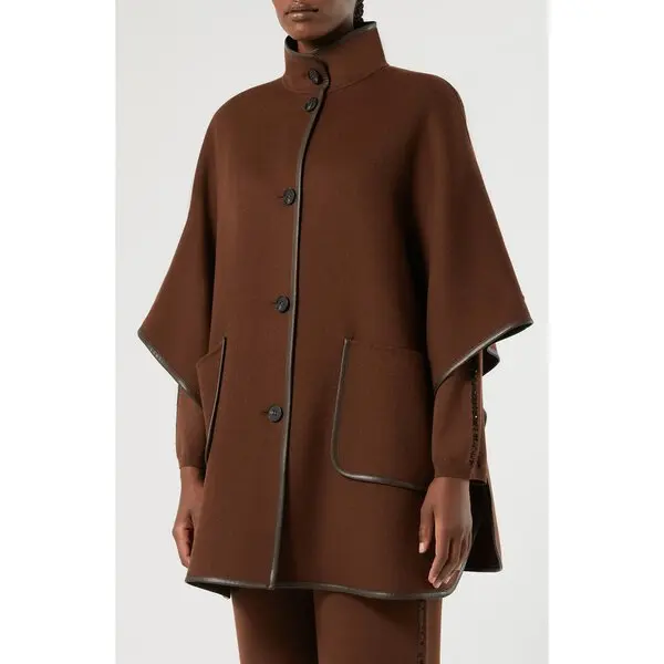 Marina Rinaldi Virgin Wool Cape With Contrast Piping