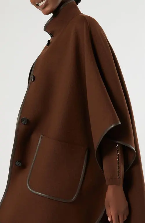 Marina Rinaldi Virgin Wool Cape With Contrast Piping