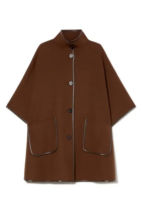 Marina Rinaldi Virgin Wool Cape With Contrast Piping