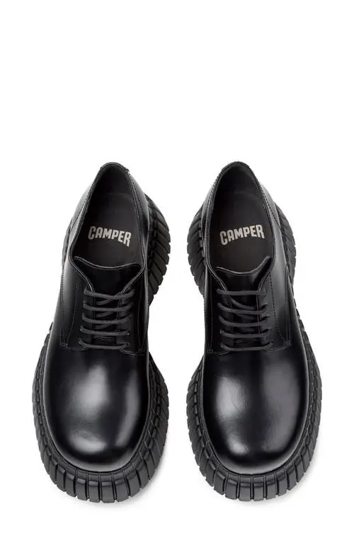 Camper Leather Derby With Chunky Ribbed Sole - Black