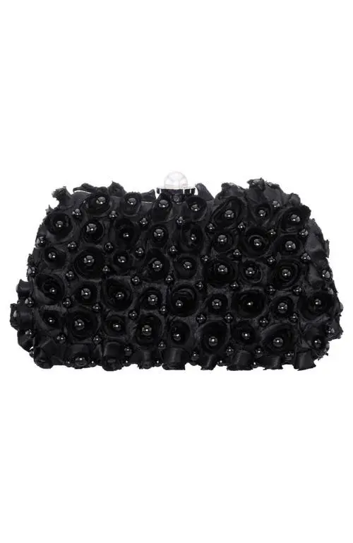 Nina Paloma Rosette Imitation Pearl Frame Clutch - Black