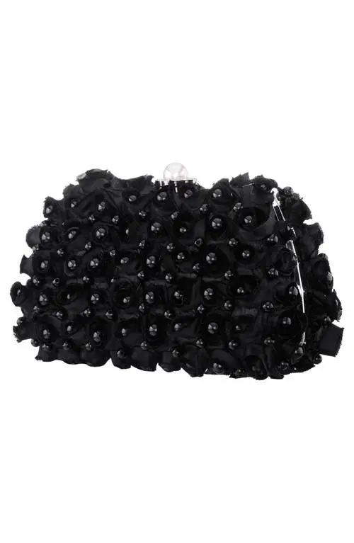 Nina Paloma Rosette Imitation Pearl Frame Clutch - Black