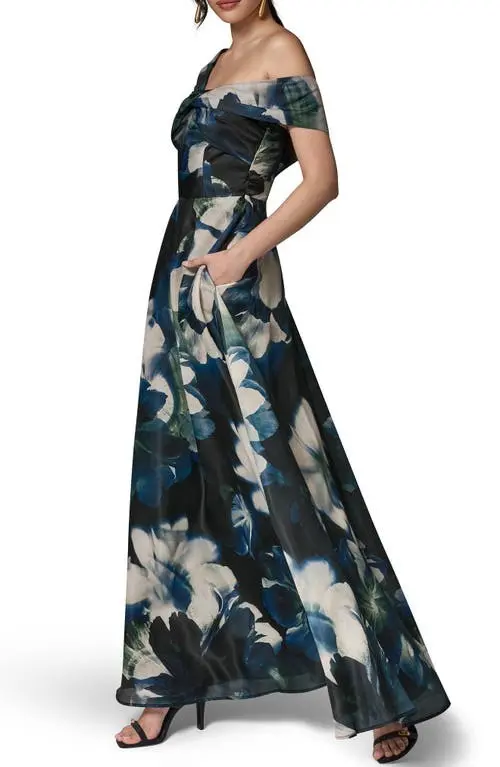 Donna Karan New York Asymmetric Neck Floral Fit & Flare Maxi Dress