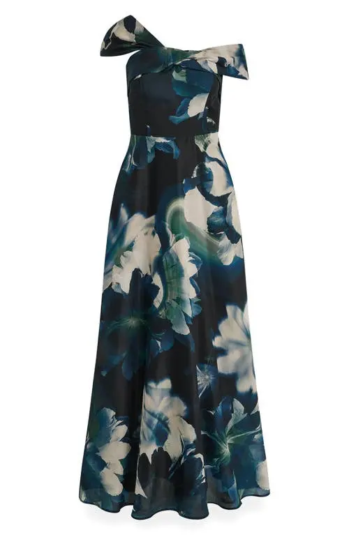 Donna Karan New York Asymmetric Neck Floral Fit & Flare Maxi Dress