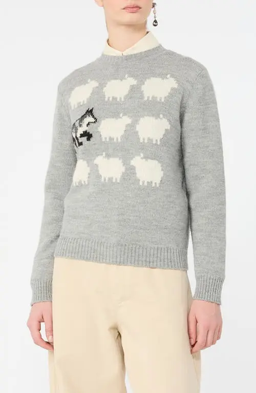 Max Mara Sheep And Wolf Intarsia Crewneck Sweater - Light Grey