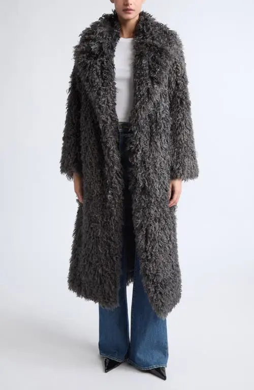 L'Agence Lizbeth Faux Fur Longline Jacket - Grey Olive