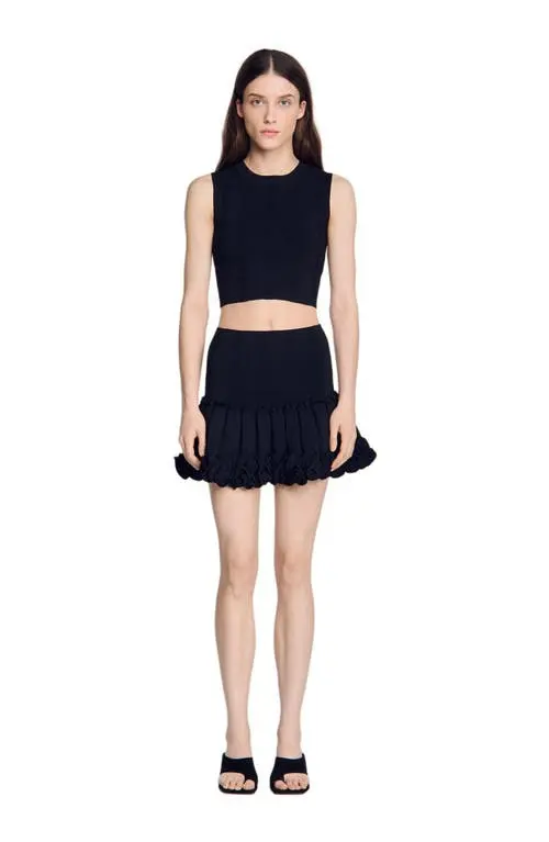 Sandro Ribbed Knit Sleeveless Crop Top