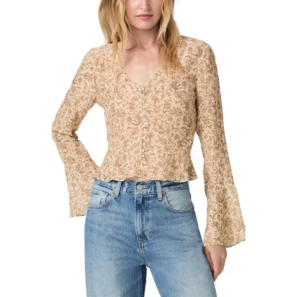Paige Mila Metallic Floral Long Sleeve Silk Blend Button-up Shirt - Ecru Multi