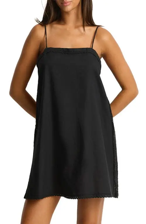 SEA LEVEL Linen Blend Panelled Cover-up Dress - Black
