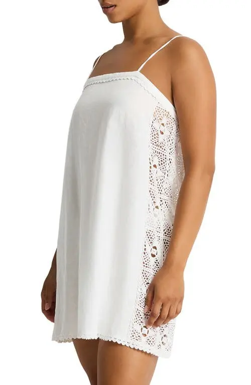 SEA LEVEL Linen Blend Panelled Cover-up Dress - White