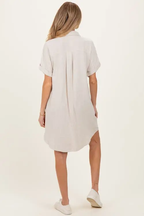 PINKBLUSH Dolman Sleeve Linen Shirt Dress - Cream