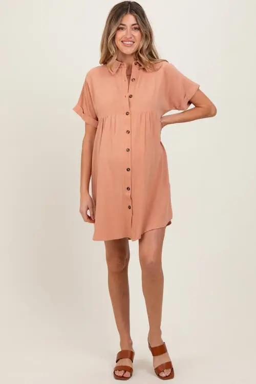 PINKBLUSH Dolman Sleeve Linen Shirt Dress