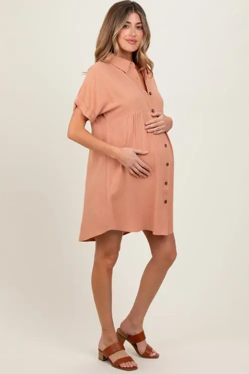 PINKBLUSH Dolman Sleeve Linen Shirt Dress