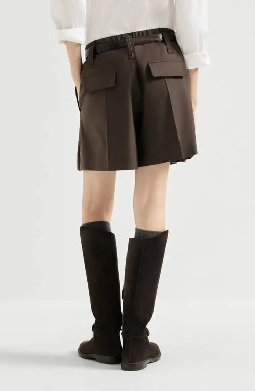 Brunello Cucinelli Tropical Luxury Wool Formal Shorts With Monili Detailing