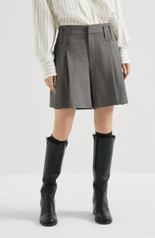 Brunello Cucinelli Tropical Luxury Wool Formal Shorts With Monili Detailing - Dark Grey