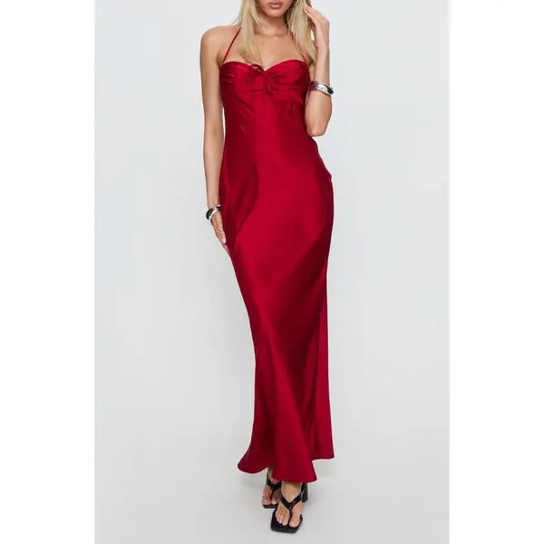 Princess Polly Costella Halter Satin Maxi Dress