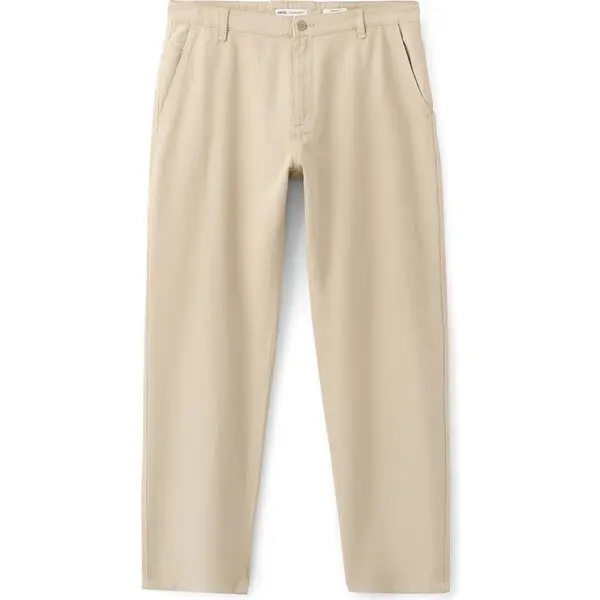 Mango Relaxed Fit Cotton & Linen Jeans - Beige