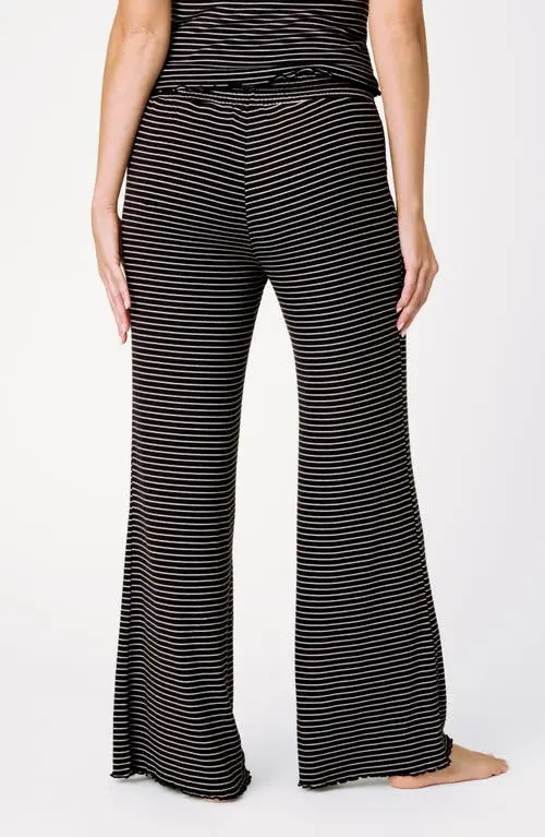 PJ Salvage Striped Lounge Pants With Smocked Waist And Lettuce-edge Hems - Onyx