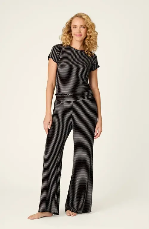 PJ Salvage Striped Lounge Pants With Smocked Waist And Lettuce-edge Hems - Onyx