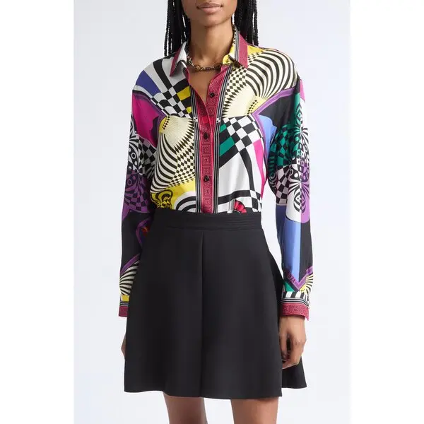 Versace Teatro Print Silk Foulard Button-up Shirt - Multicolor