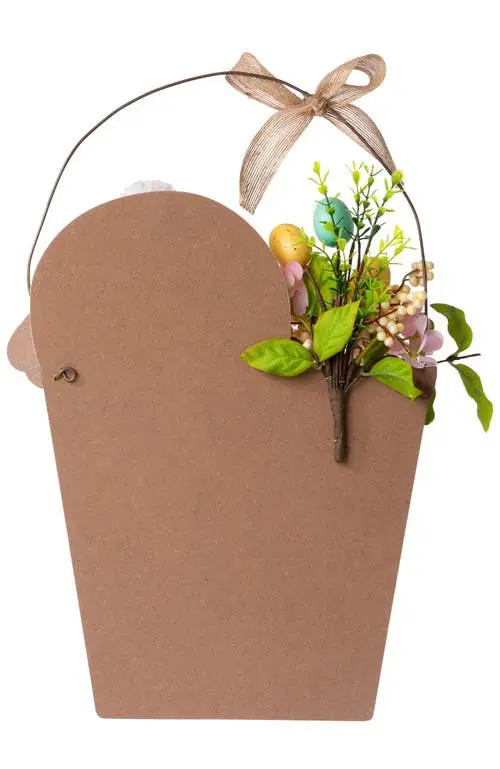 GLITZHOME 18"h Easter Wooden Bunny Eggs Door Hanger
