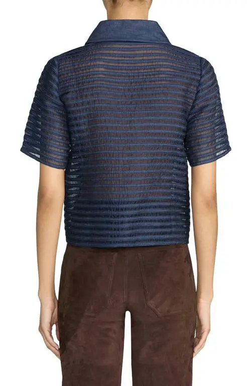 FRAME Short Sleeve Striped Lattice Shirt