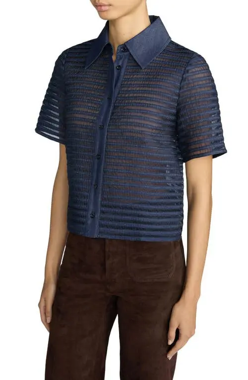 FRAME Short Sleeve Striped Lattice Shirt