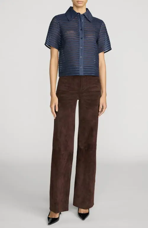 FRAME Short Sleeve Striped Lattice Shirt