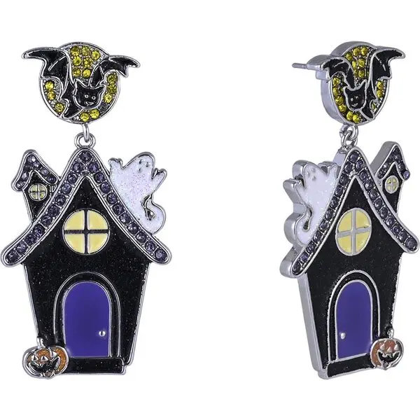 HALLMARK Haunted House Halloween Dangle Earrings With Ghost And Bat Motifs