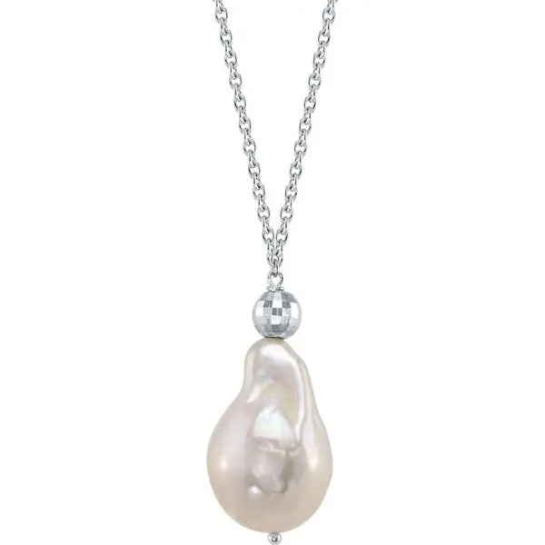 The Pearl Source 15mm White Freshwater Baroque Pearl Solitaire Pendant - Sterling Silver