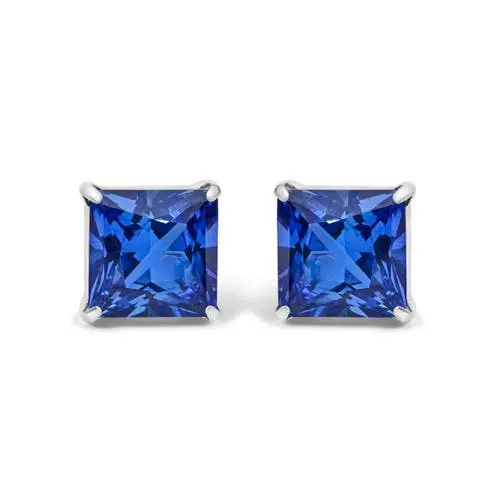 HAUS OF BRILLIANCE Lab-created Blue Sapphire Princess Cut Stud Earrings - Platinum