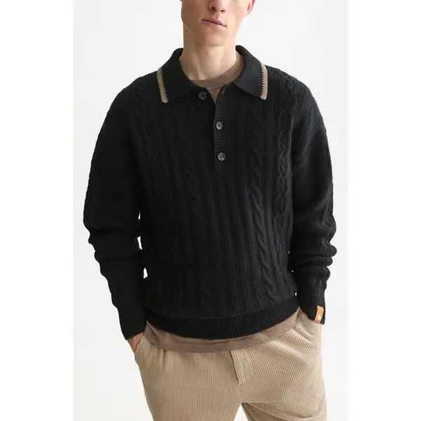 Scotch & Soda Cable Knit Polo Sweater - Meteorite