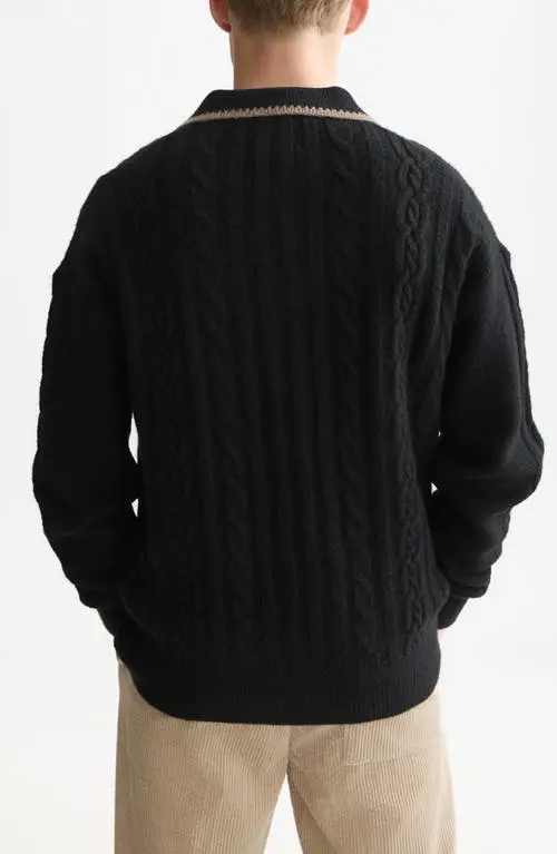 Scotch & Soda Cable Knit Polo Sweater - Meteorite