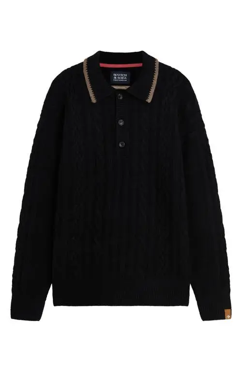 Scotch & Soda Cable Knit Polo Sweater - Meteorite