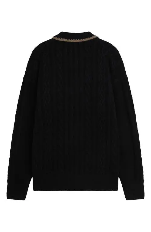 Scotch & Soda Cable Knit Polo Sweater - Meteorite