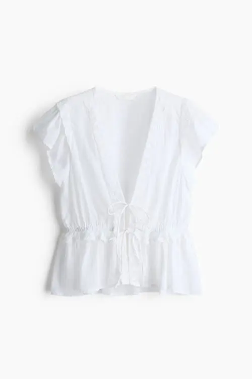 H&M Ruffled Embroidered V-neck Blouse
