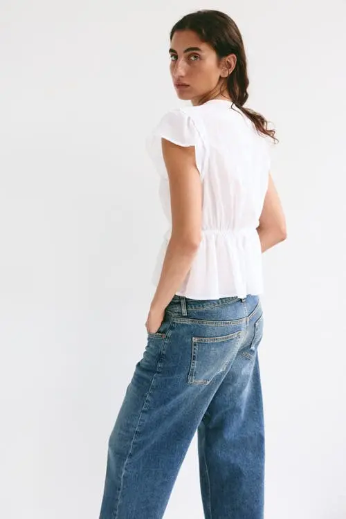 H&M Ruffled Embroidered V-neck Blouse