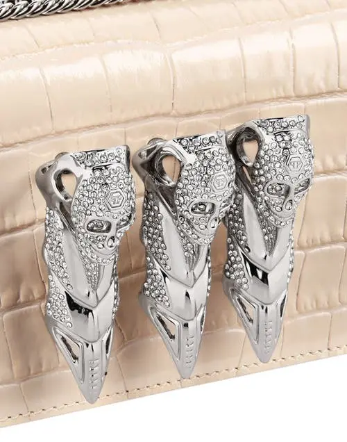 Philipp Plein Croco Printed Leather Mini Bag - Beige