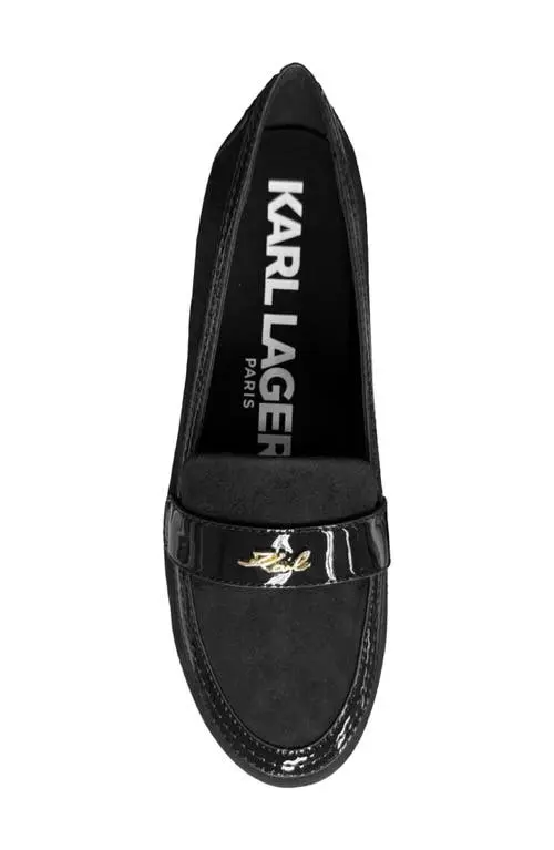 Karl Lagerfeld Paris Glossed Logo Driving Loafer - Black