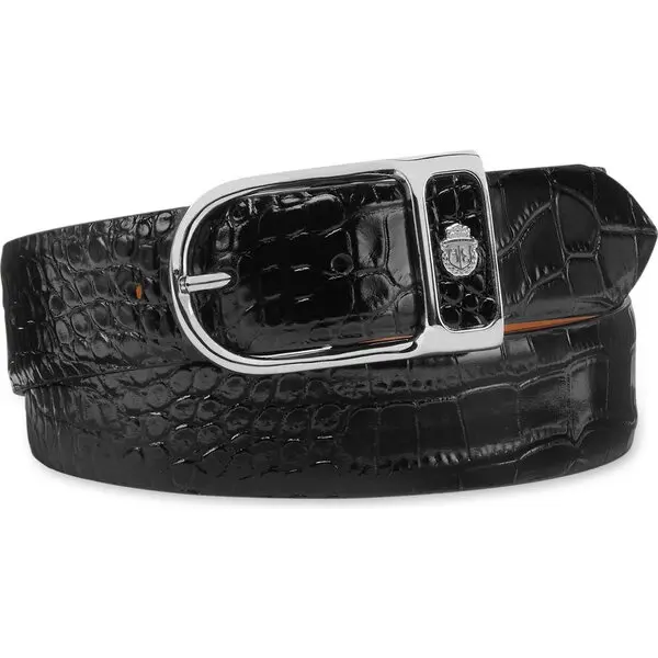 BILLIONAIRE Croc-effect Leather Belt - Black/nickel