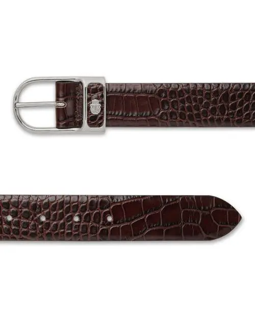 BILLIONAIRE Croc-effect Leather Belt - Darkbrown/nickel
