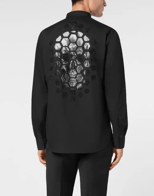 Philipp Plein Shirt Sugar Daddy Cut Long-sleeve Crystal Skull