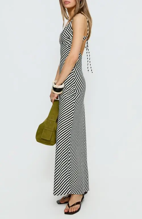 Princess Polly Lesondo V-neck Maxi Dress With Diagonal Stripes And Adjustable Straps