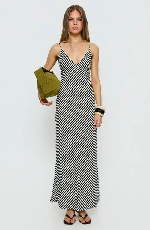 Princess Polly Lesondo V-neck Maxi Dress With Diagonal Stripes And Adjustable Straps