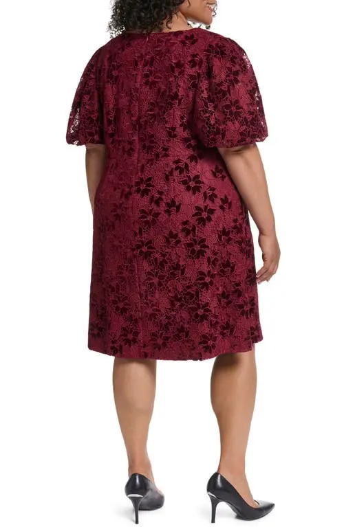 Eliza J A-line Lace & Velvet Dress With Puff Sleeves